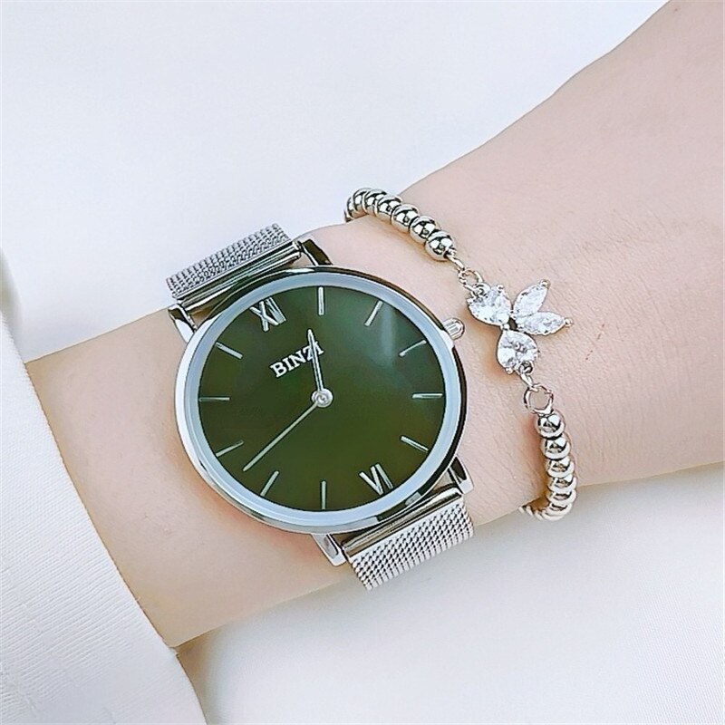 Simple Silver Steel Watch with Bracelet Set Lady W... – Grandado