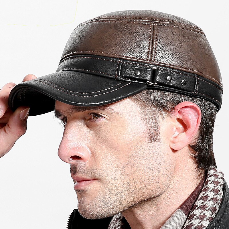 Middle Aged Men's Leather Cap Adult Patchwork PU A... – Vicedeal