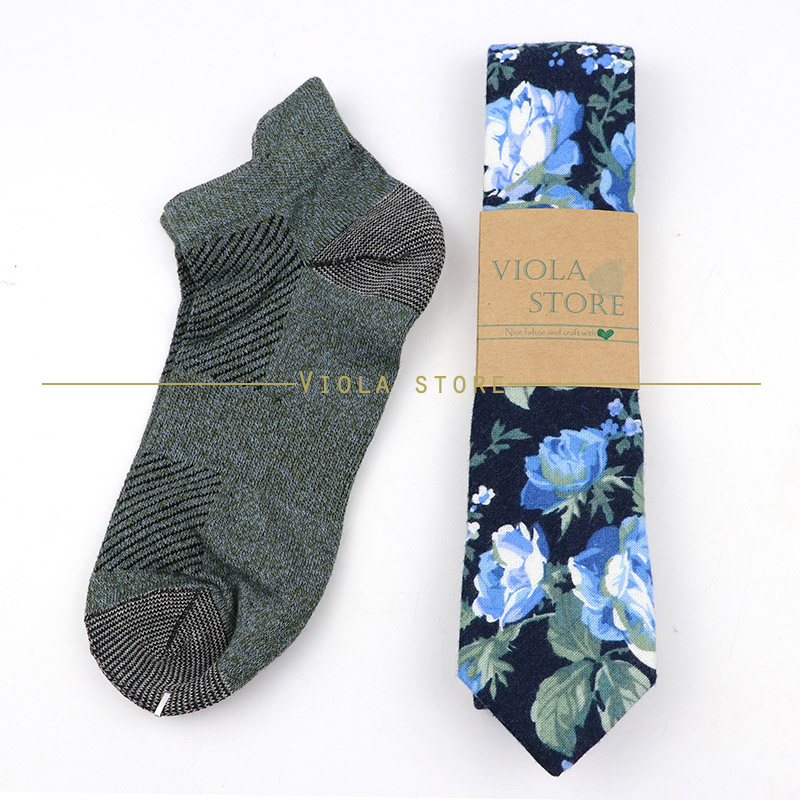 Striped Solid Cotton Necktie Socks Sets Blue Green... – Grandado