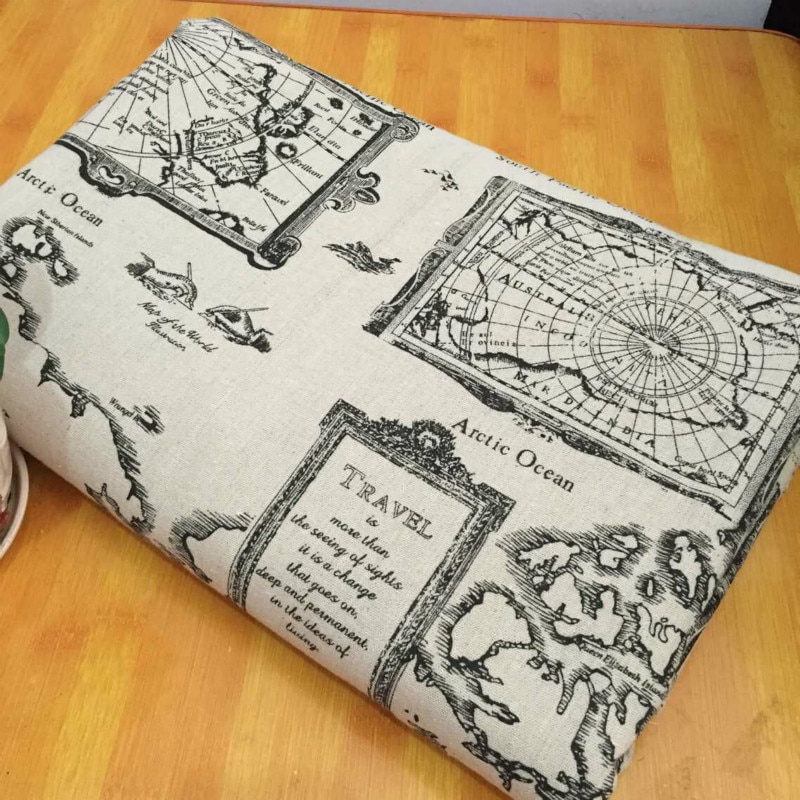Width 150cm Map Printed Linen Cotton Fabric DIY Se... – Grandado