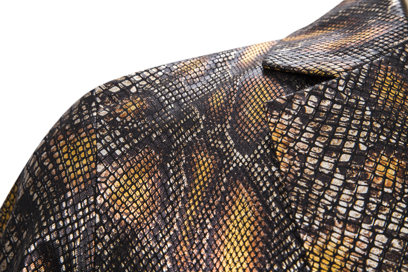 Shiny Men Suit Blazer One Piece Python Pattern Grandado