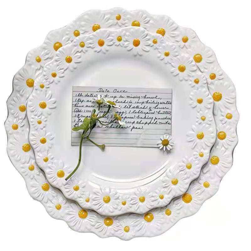 Embossed Daisy Ceramic Dinner Plate Food Dishes So... – Vicedeal
