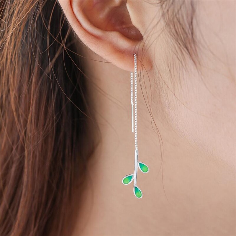 Ear Wire Fresh Green Leaf Korean Hypoallergenic 92... – Grandado