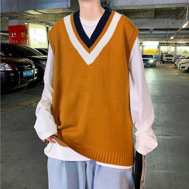 Mens V-Neck Sweater Vest Spring Autumn Lovers Hara... – Vicedeal