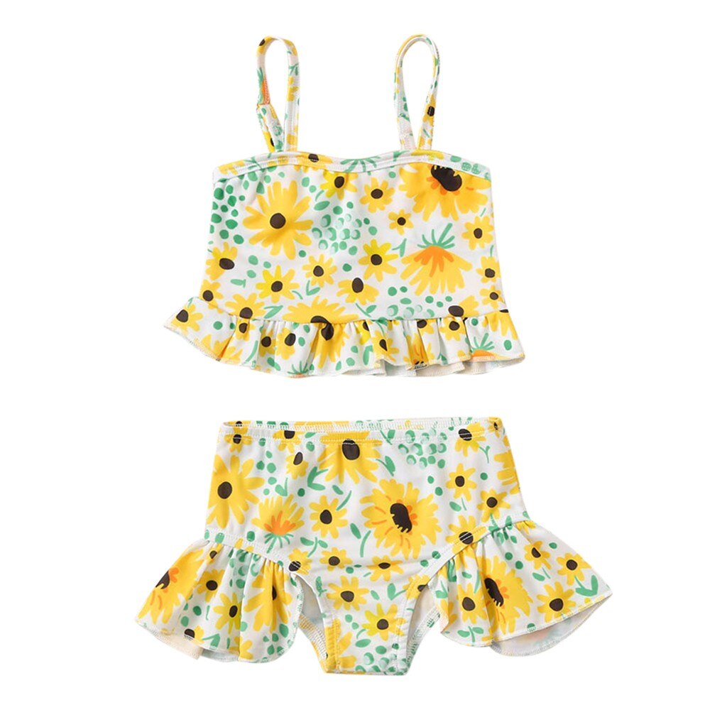 Baby Kids Girls Ruffle Sunflower Print Straps Swim... – Vicedeal