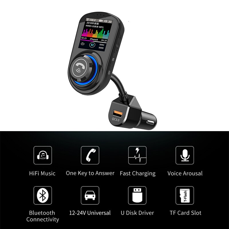 Bluetooth Car Kit 1.8 inch Color LCD Screen QC3.0 ... – Vicedeal