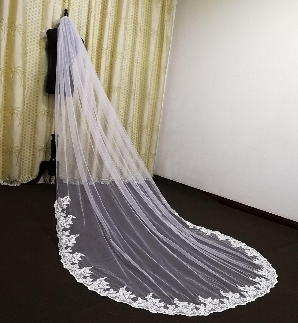 Cathedral Wedding Veils 3 Meter Long Lace Edge Bri... – Grandado