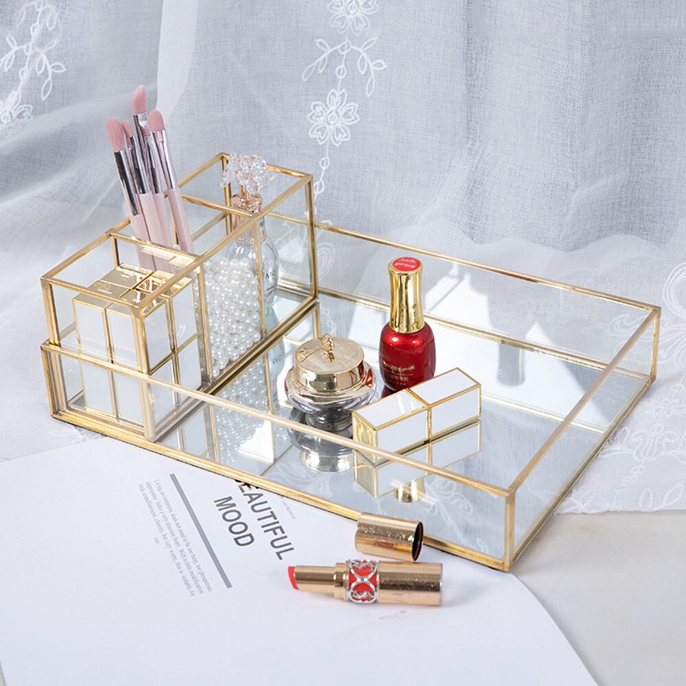 Mirror Glass Storage Tray Desktop Finishing Storag... – Grandado