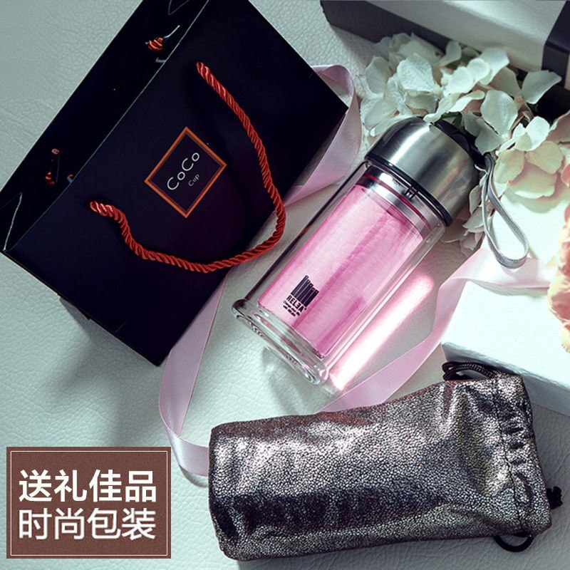 double layer portable tumbler glass bottles crysta... – Vicedeal