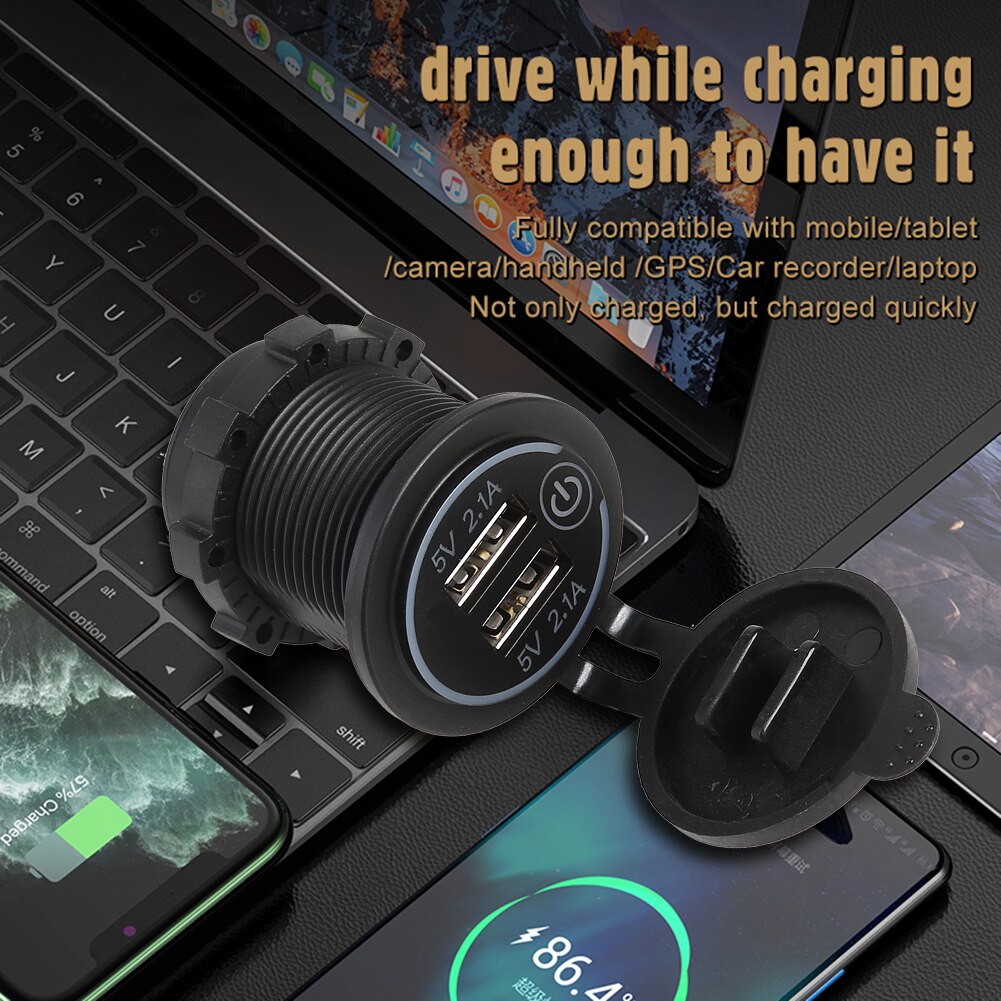 Waterproof LED 4.2A USB Charger Power Socket w/ Touch Switch Unique ...