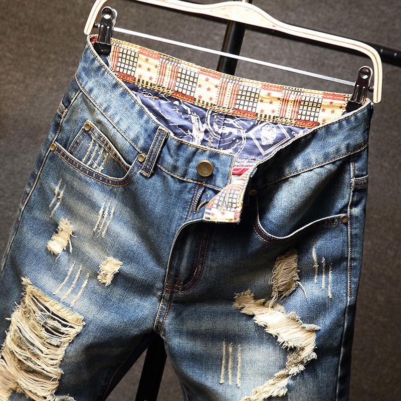 Summer Men's Ripped Denim Shorts Casual Hole Slim ... – Grandado