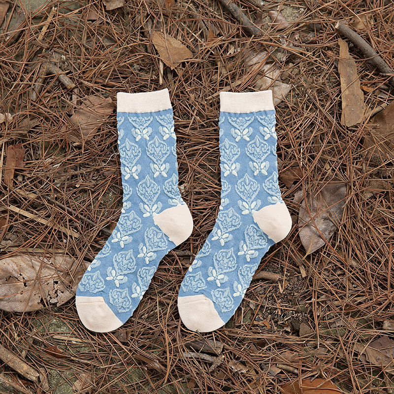Vintage Blue Socks Ethnic Embroidery Retro Harajuk... – Grandado