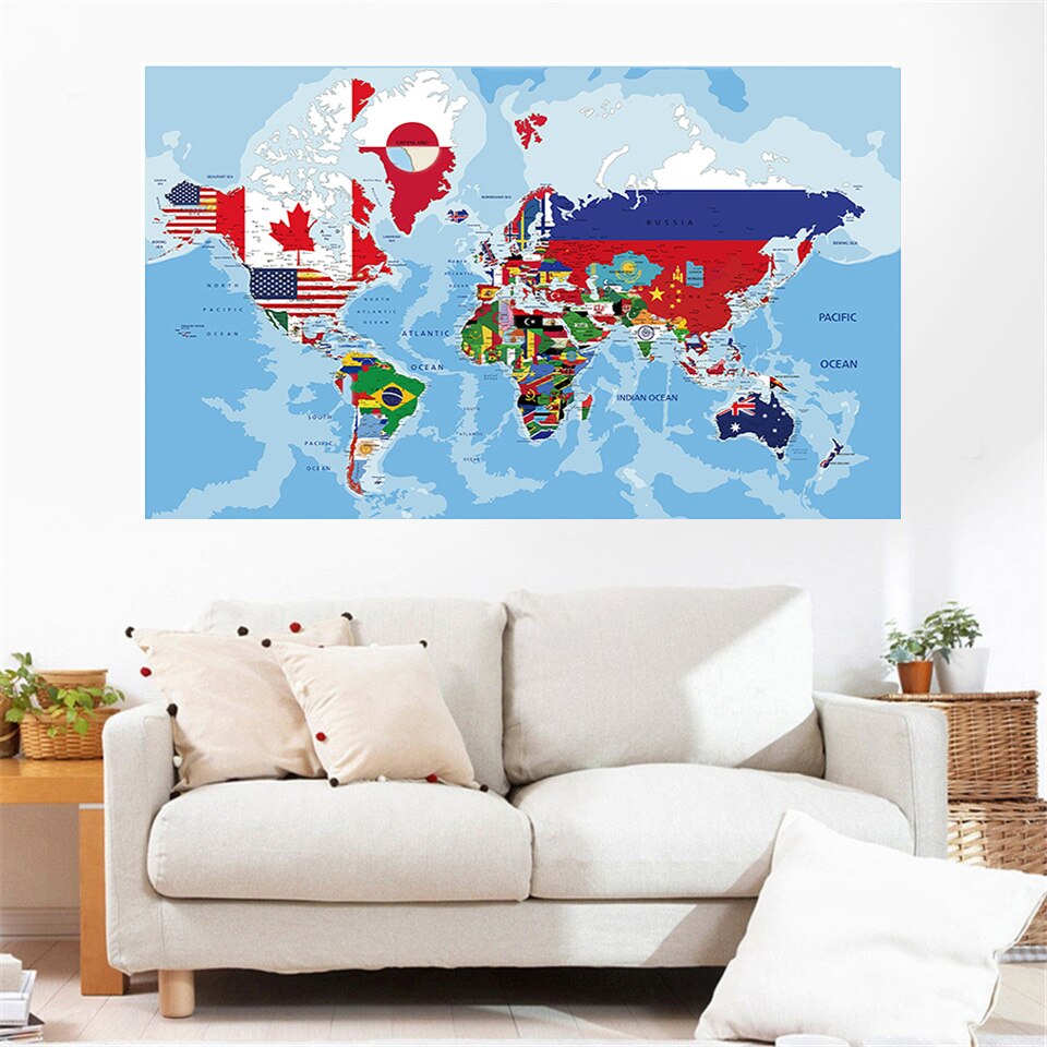150*100cm The World Map Non-woven Canvas Painting ... – Grandado
