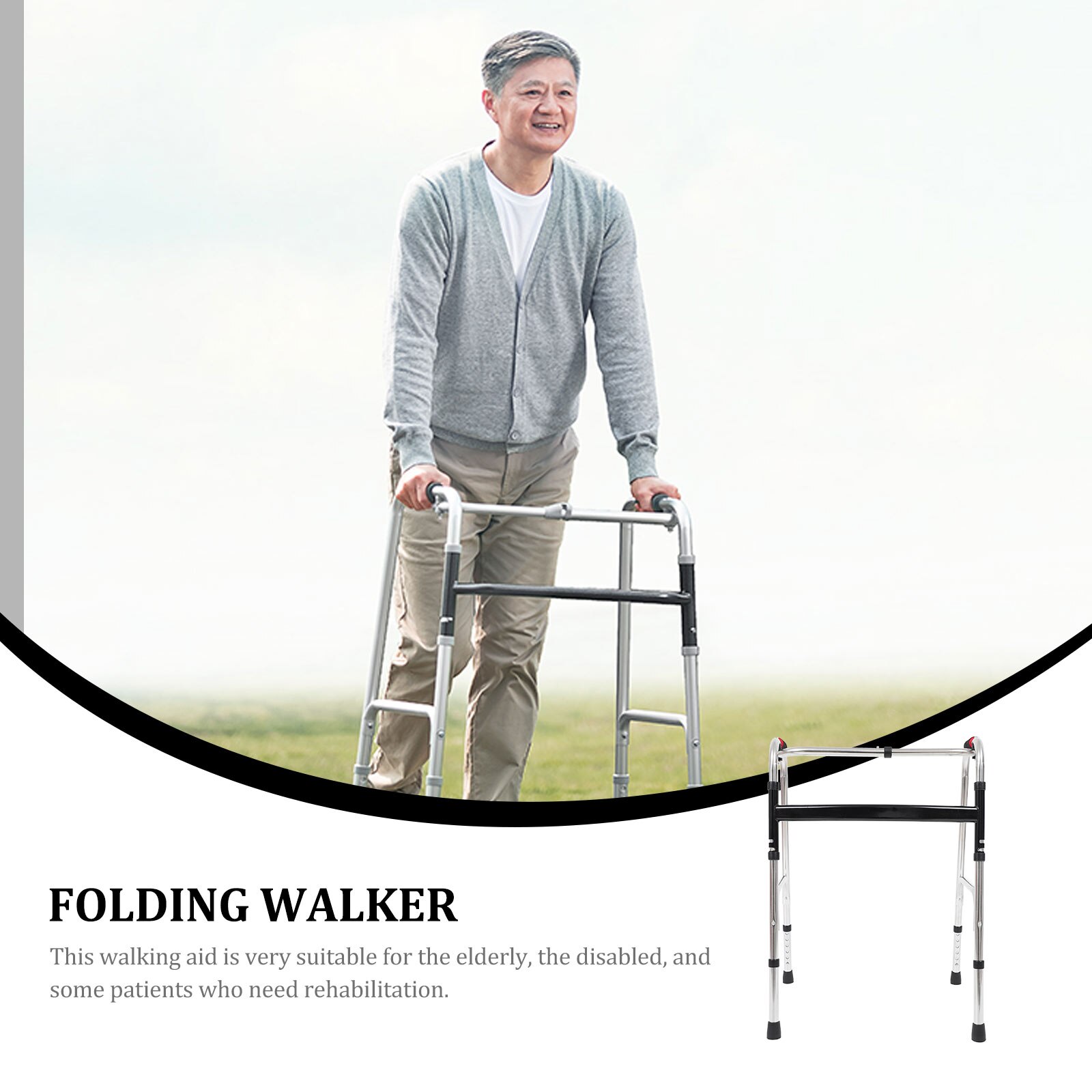 Folding Walker Adjustable Walking Aid Elderly Walk... – Grandado