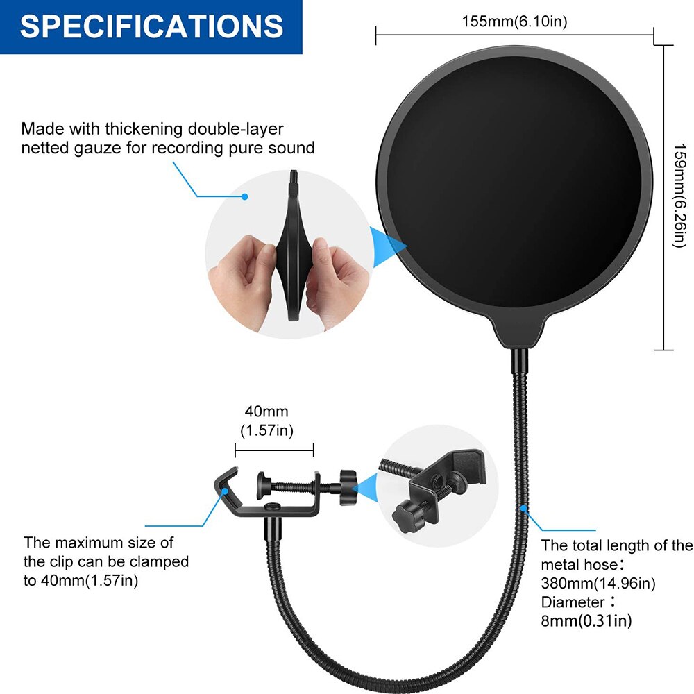 Microphone Pop Filter Mask Shield For Blue Yeti an... – Grandado