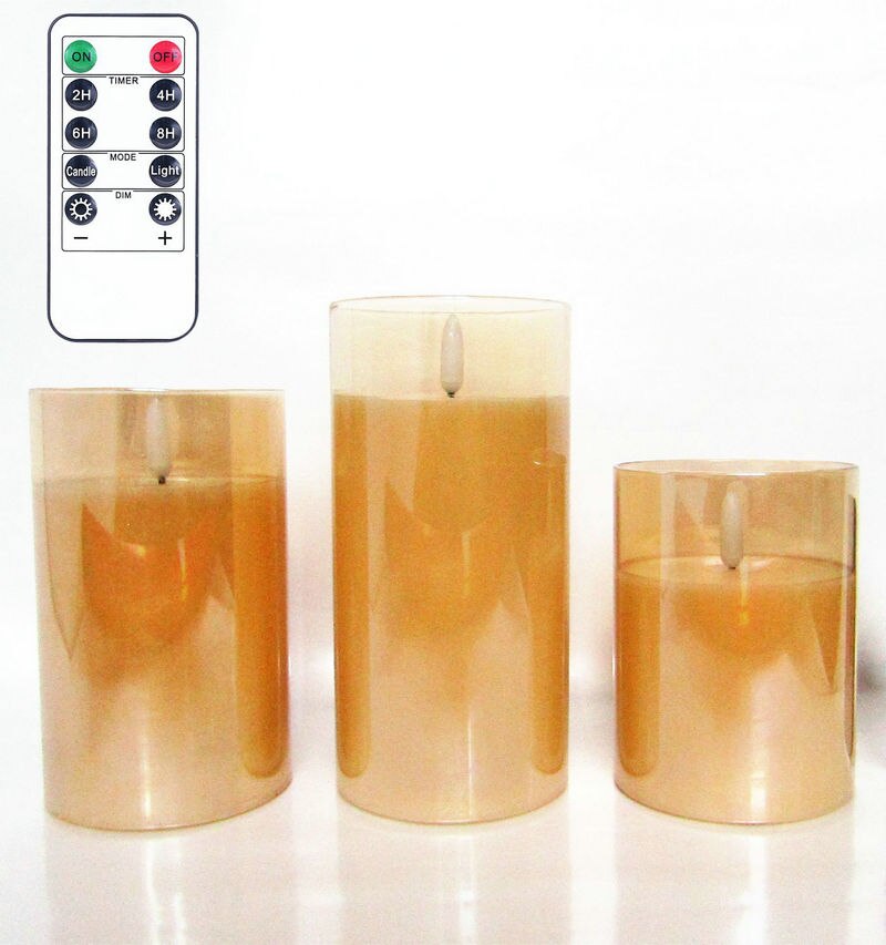 Set of 3 Clear Glass Flameless Candles 3D wick LED... – Grandado