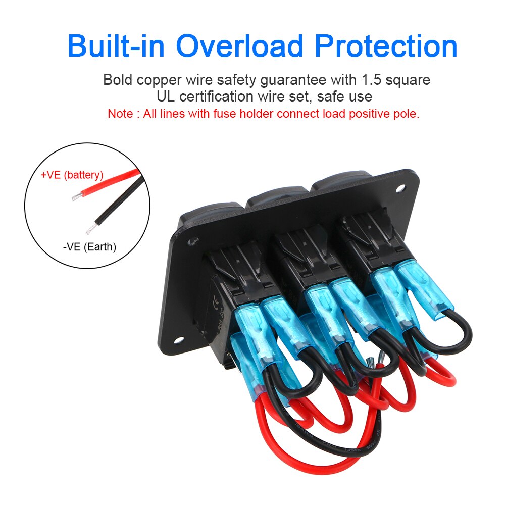 3 Gang Rocker Switch Panel 12V 24V Control Panel T... – Grandado