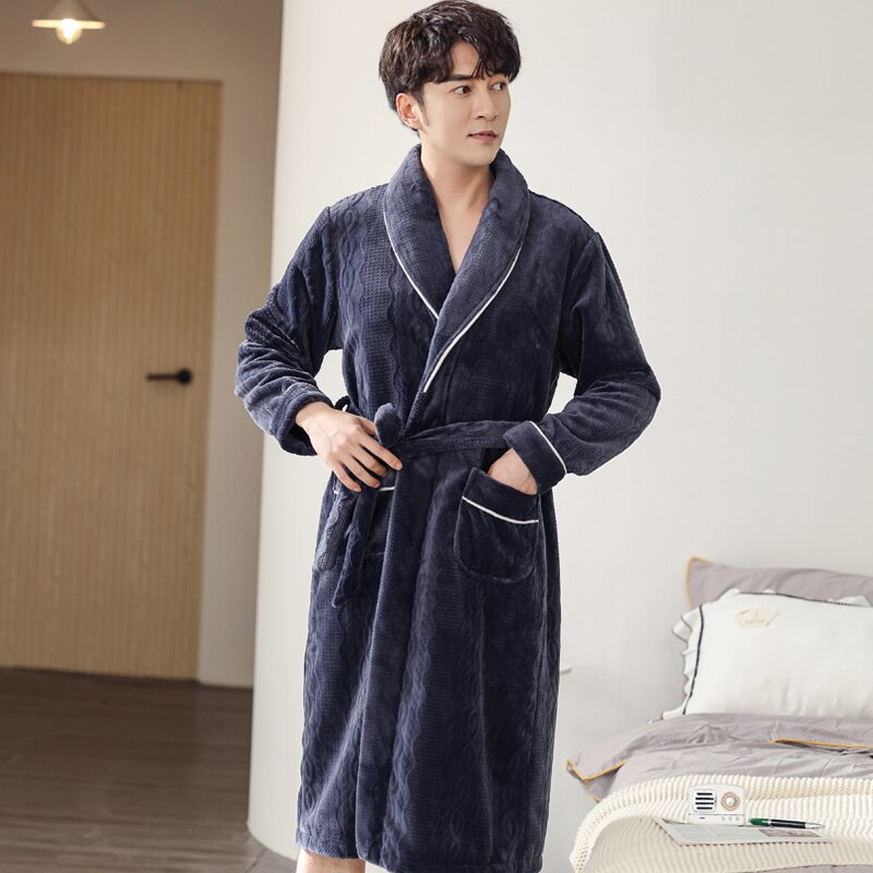 Winter Men Bathrobes 3 Colors Thick Flannel Robe L... – Grandado