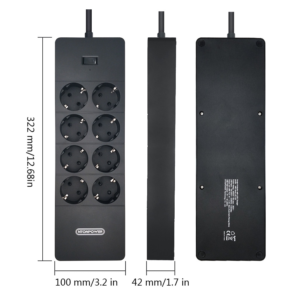 NTONPOWER Multi-Plug Power Strip EU Verlengsnoer S... – Vicedeal