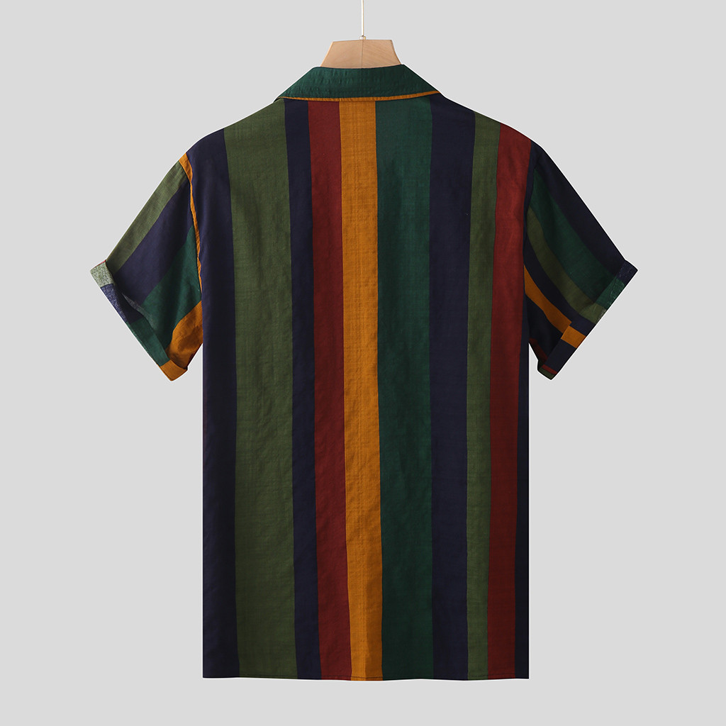 Summer Mens Shirts Loose Multi Color Stripe Lump P... – Grandado