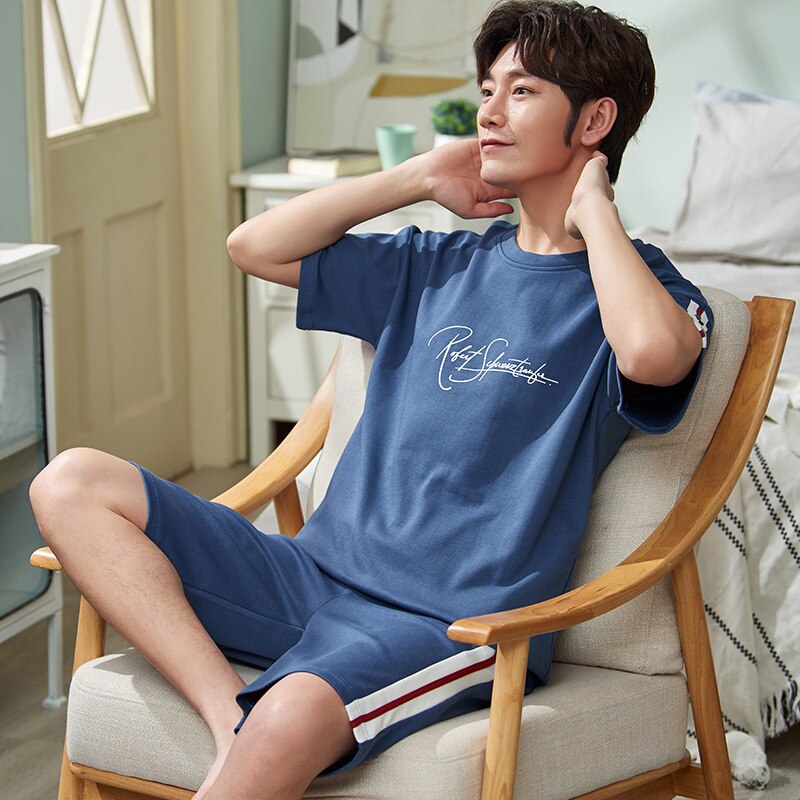 Casual Summer Cotton Sleep Tops Short Sleeve Male ... – Grandado