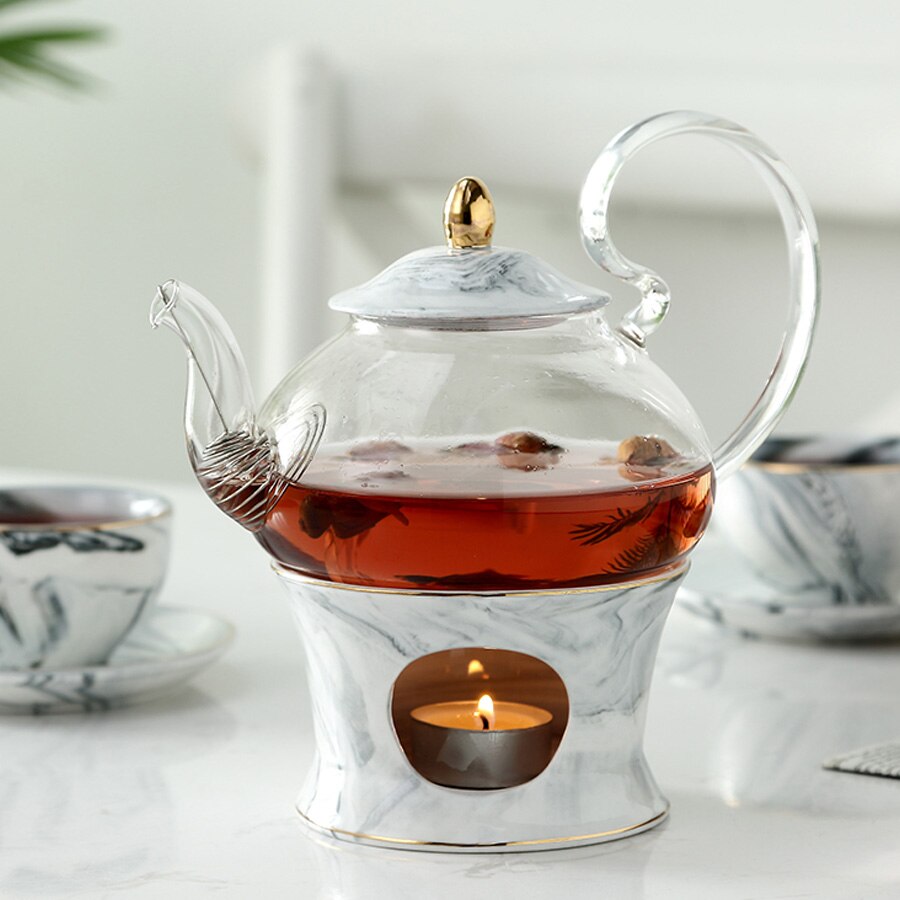 Glass Teapot With Ceramic Teapot Base Marble Tea P... – Grandado