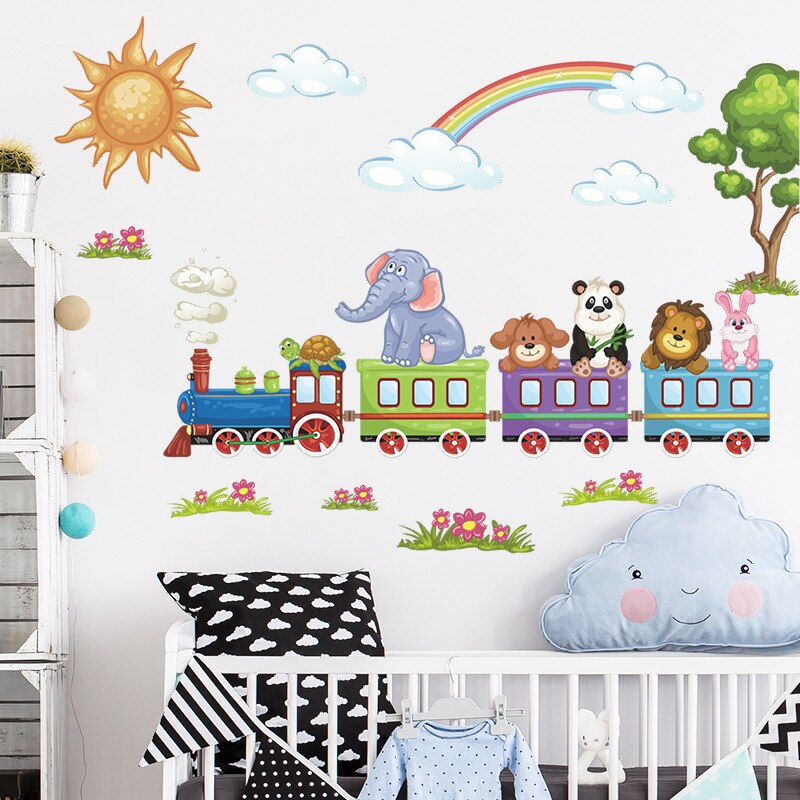 Cartoon Train Cute Animals Removable Wall Stickers... – Grandado