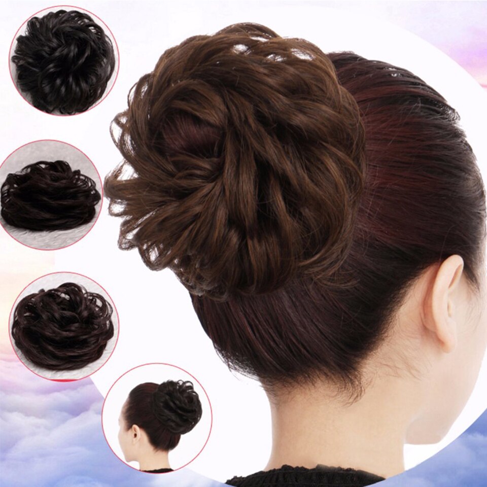 DIFEI Women Curly Scrunchie Chignon with Rubber Ba... – Grandado