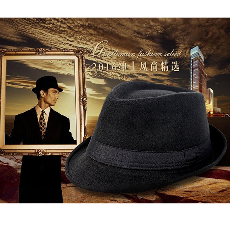 Mafia Hat Men Wool Felt Hats Jazz Flat Top Hat Bow... – Vicedeal