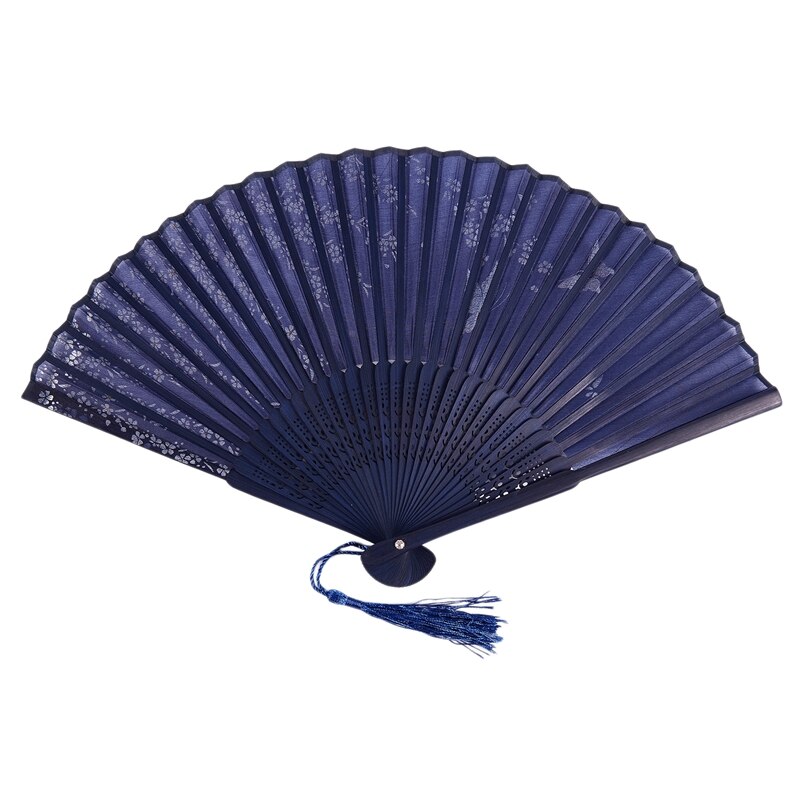 Folding bamboo lace hand fan, dark blue butterfly ... – Grandado