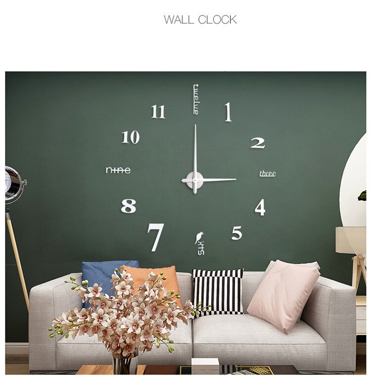 Nordic Style Large 3D Wall Clock Mirror Wall Stick... – Grandado