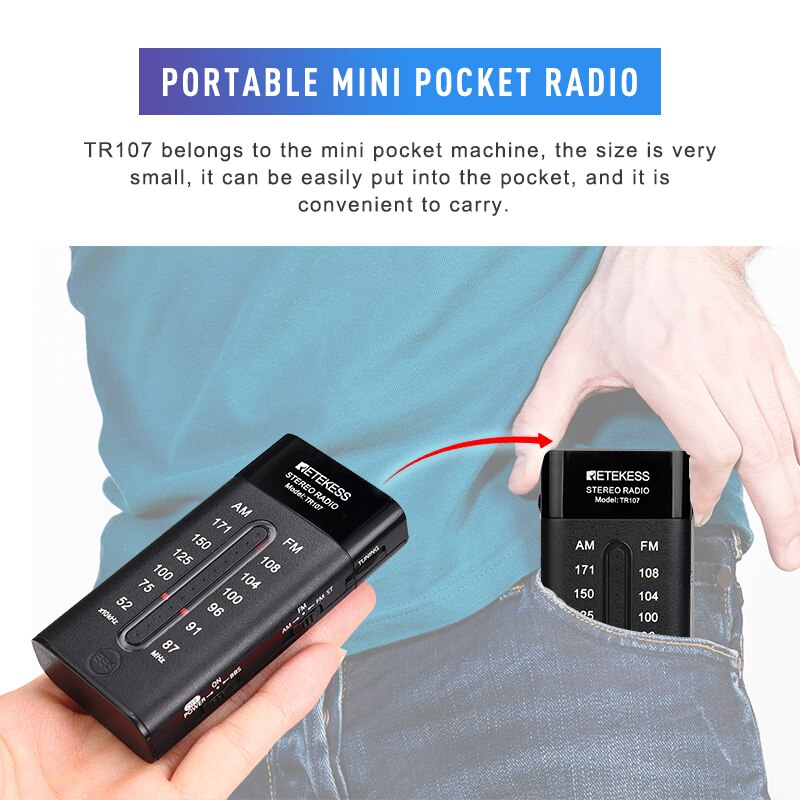 RETEKESS – Mini Radio de poche Portable TR107, FM,... – Grandado