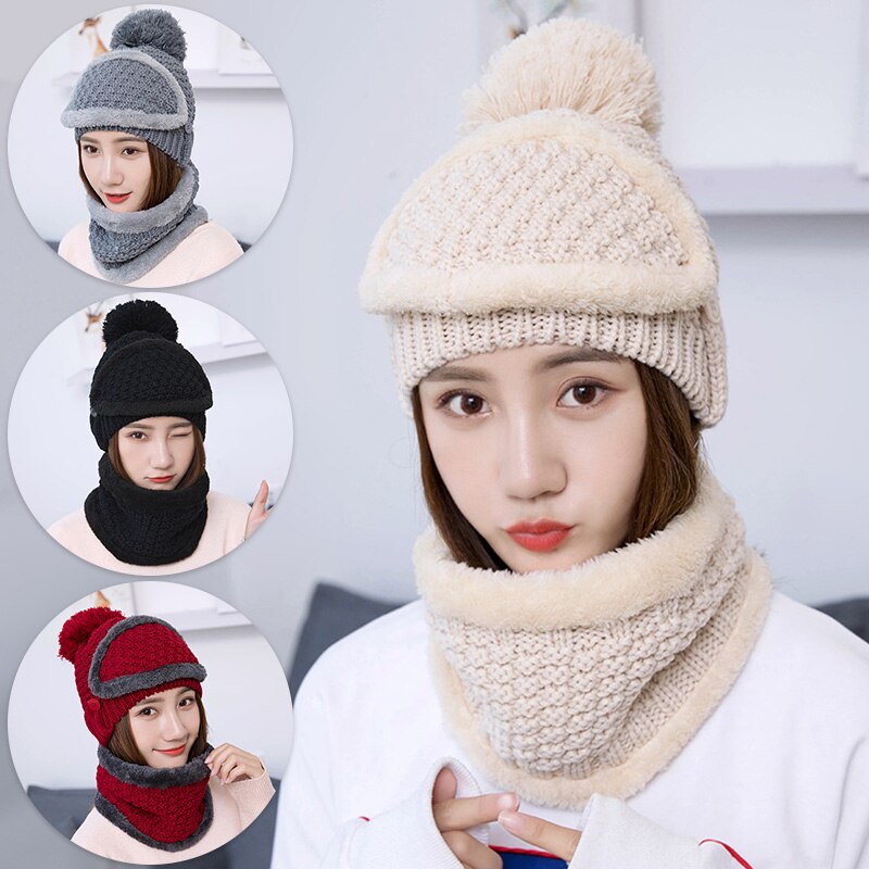 Knitted Hat Scarf Mask Cap Plush Woolen Cap Korean... – Vicedeal