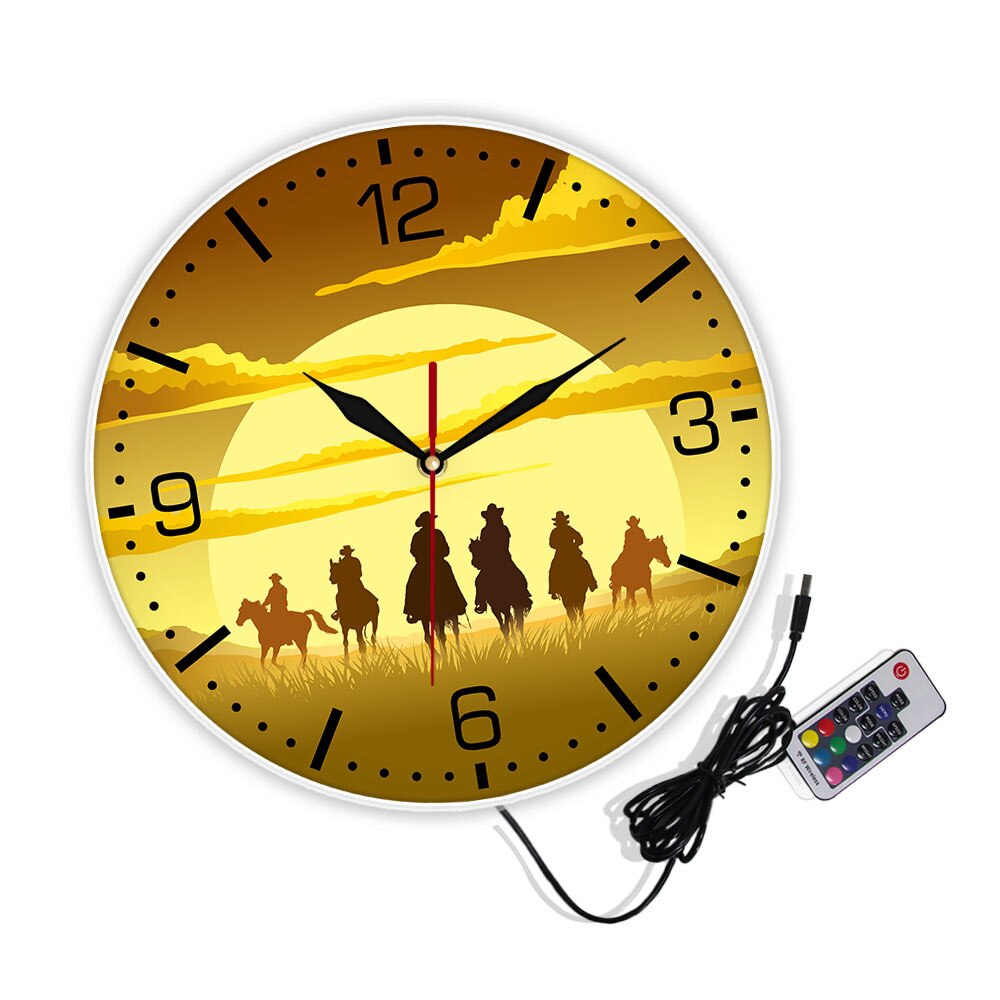 Horse Riding Wild West Sunset Wall Clock Western S... – Grandado