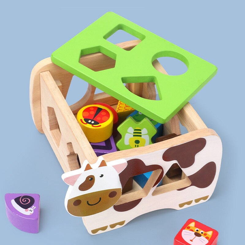 Wooden 12 Geometric Animal Blocks Matching Sorting... – Vicedeal