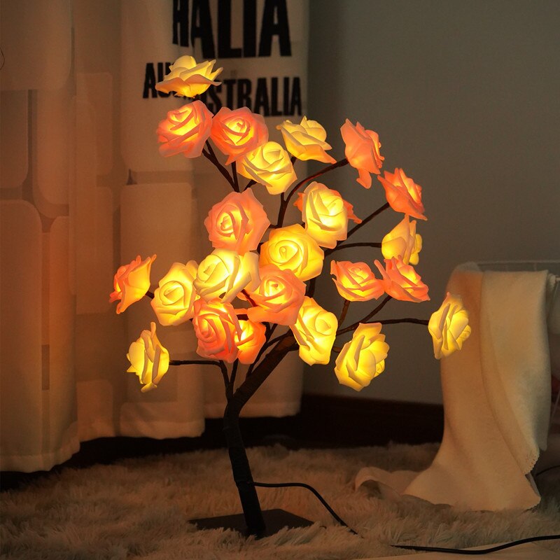 24 LED USB Table Lamp Rose Flower Tree Lights Fair... – Grandado