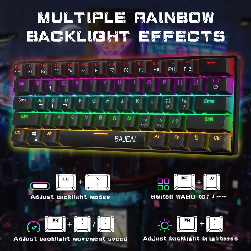 BAJEAL 61-Key Green Axis Mechanical Gaming Keyboar... – Grandado