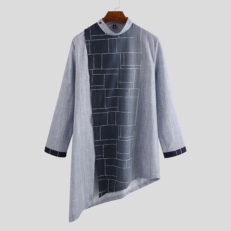 INCERUN Men Irregular Shirt Long Sleeve Indian Clo... – Vicedeal