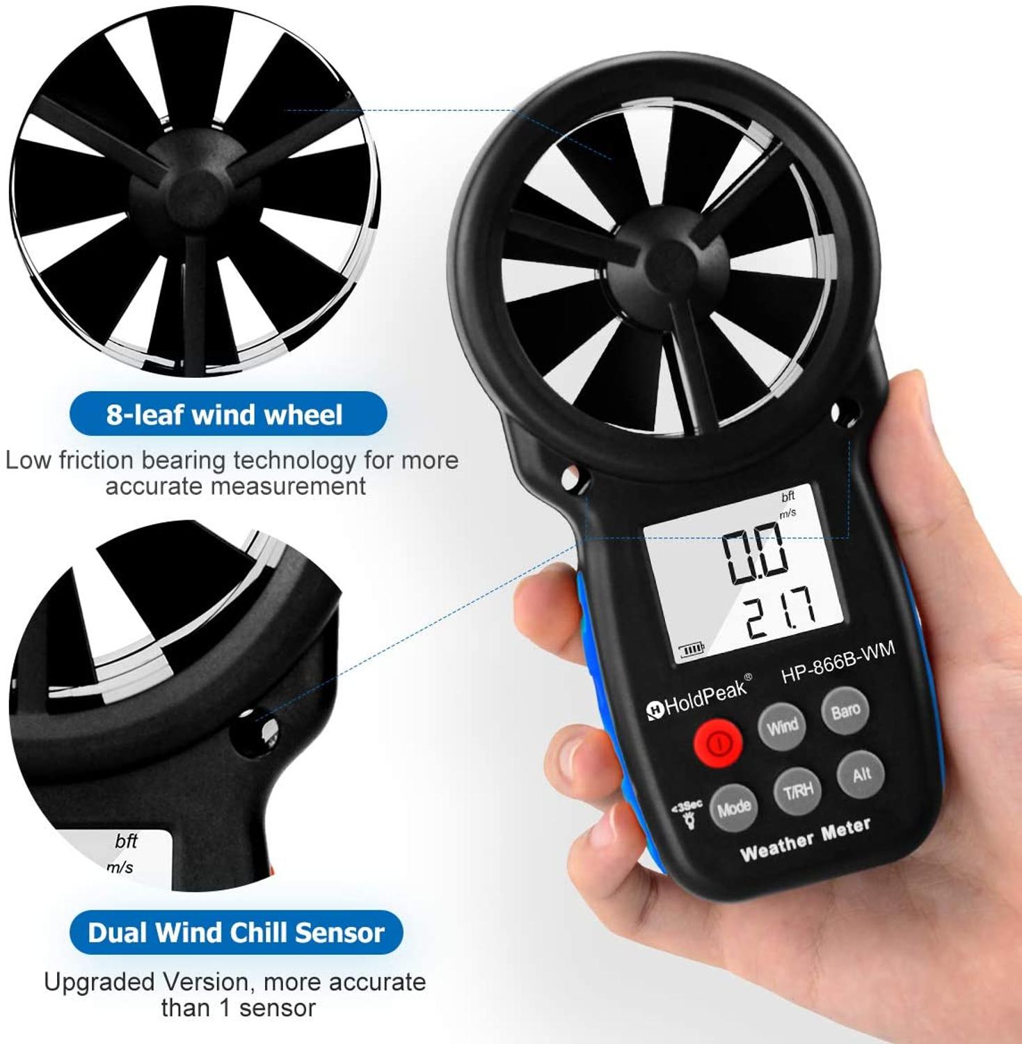 866B-WM Digital Anemometer for Measur Wind Speed,T... – Grandado