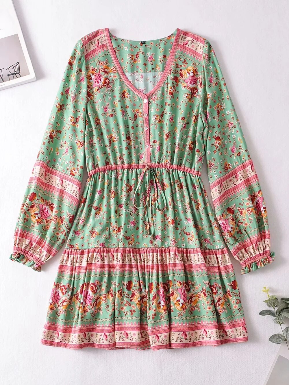 Boho Inspired Women Hippie Floral Print V Neck Boh Vicedeal
