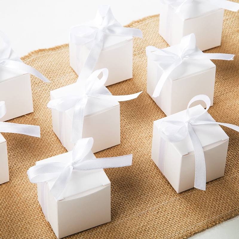 100PCS White Brown Candy Box Bulk with White Ribbo... – Grandado