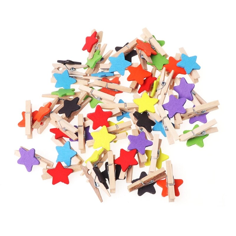 50Pcs Colored Star Mini Wooden Craft Clips Card Ph... – Vicedeal