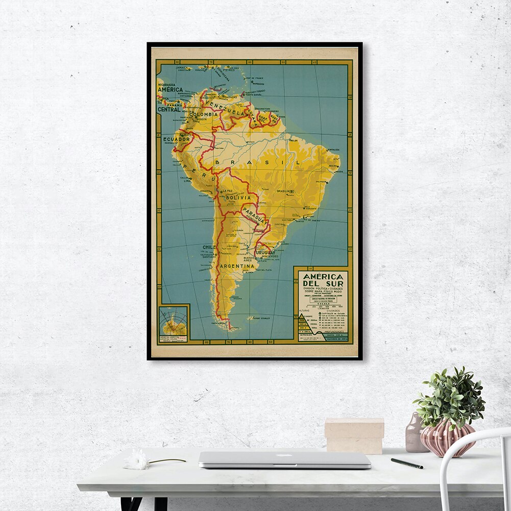 60*90cm The Vintage South America Political Map In... – Vicedeal