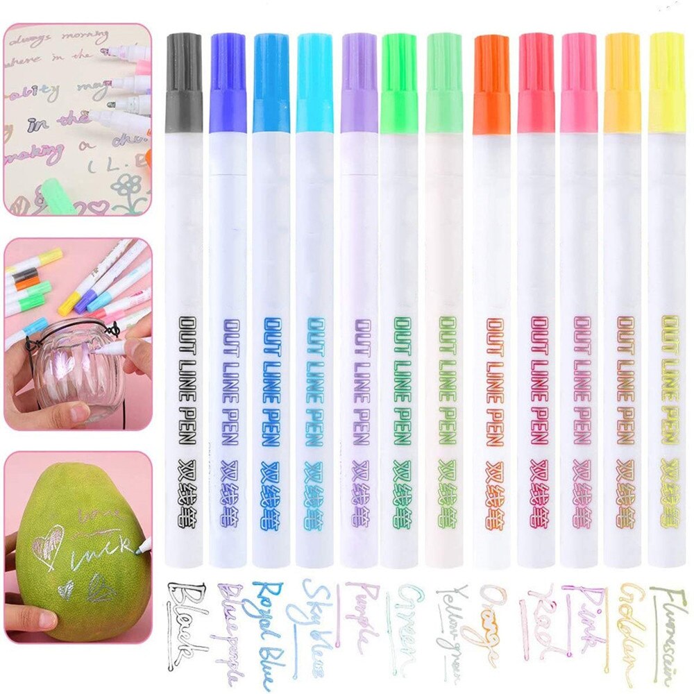 8PCS Marker Pen Art Set Double Lines Contour Pens ... – Grandado