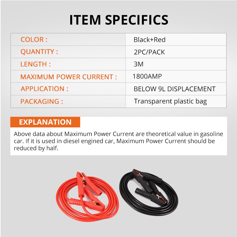Partol 3m 1800 amp bilbatteri startkabel booster k... – Vicedeal