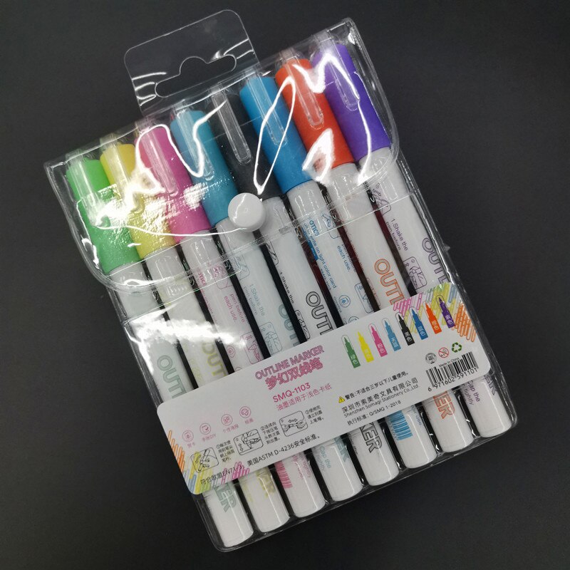 8 Color Double Line Outline Pen Double Colors Mark... – Grandado