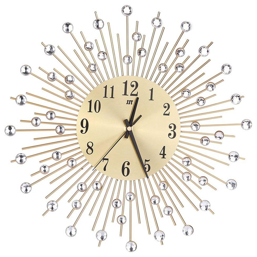 Wall Clock Diamonds Decorative Round Clock Metal L... – Grandado