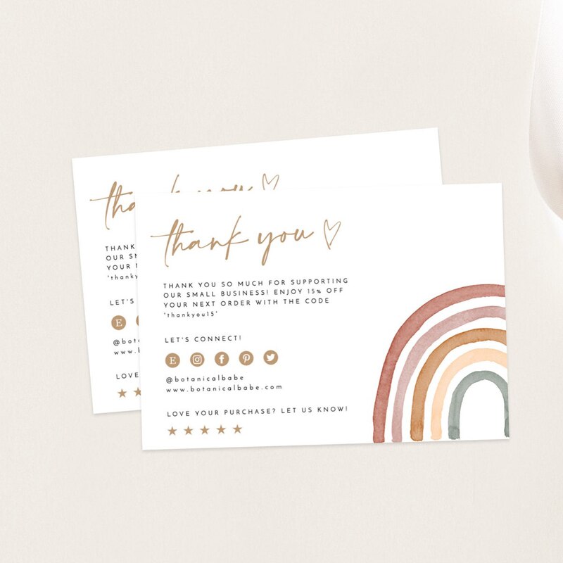 Rainbow Small Business Thank You Card Boho Rainbow... – Grandado