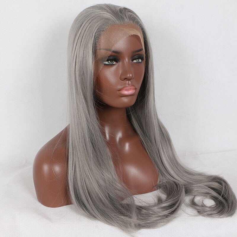 Bombshell Silver Grey Straight Synthetic Hair Lace... – Grandado