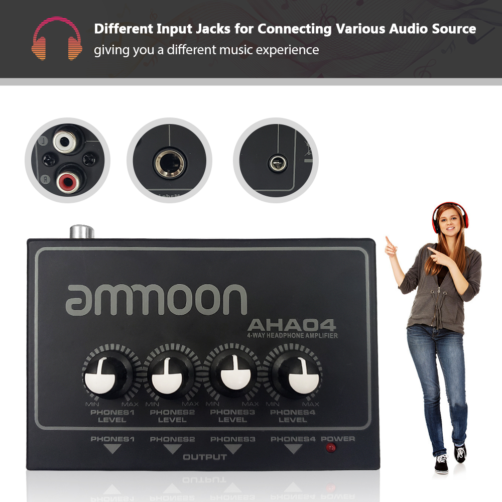 ammoon AHA04 Portable 4-Way Headphone Amplifier Am... – Grandado